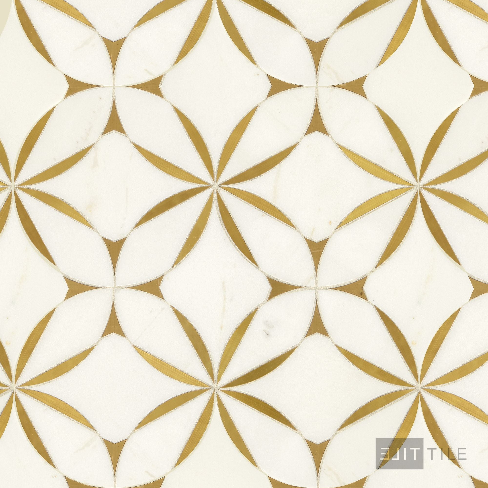 Lavaliere 8X8 Natural Stone Mosaic 8X8 Thassos White/ Brass Polished – Elit Tile