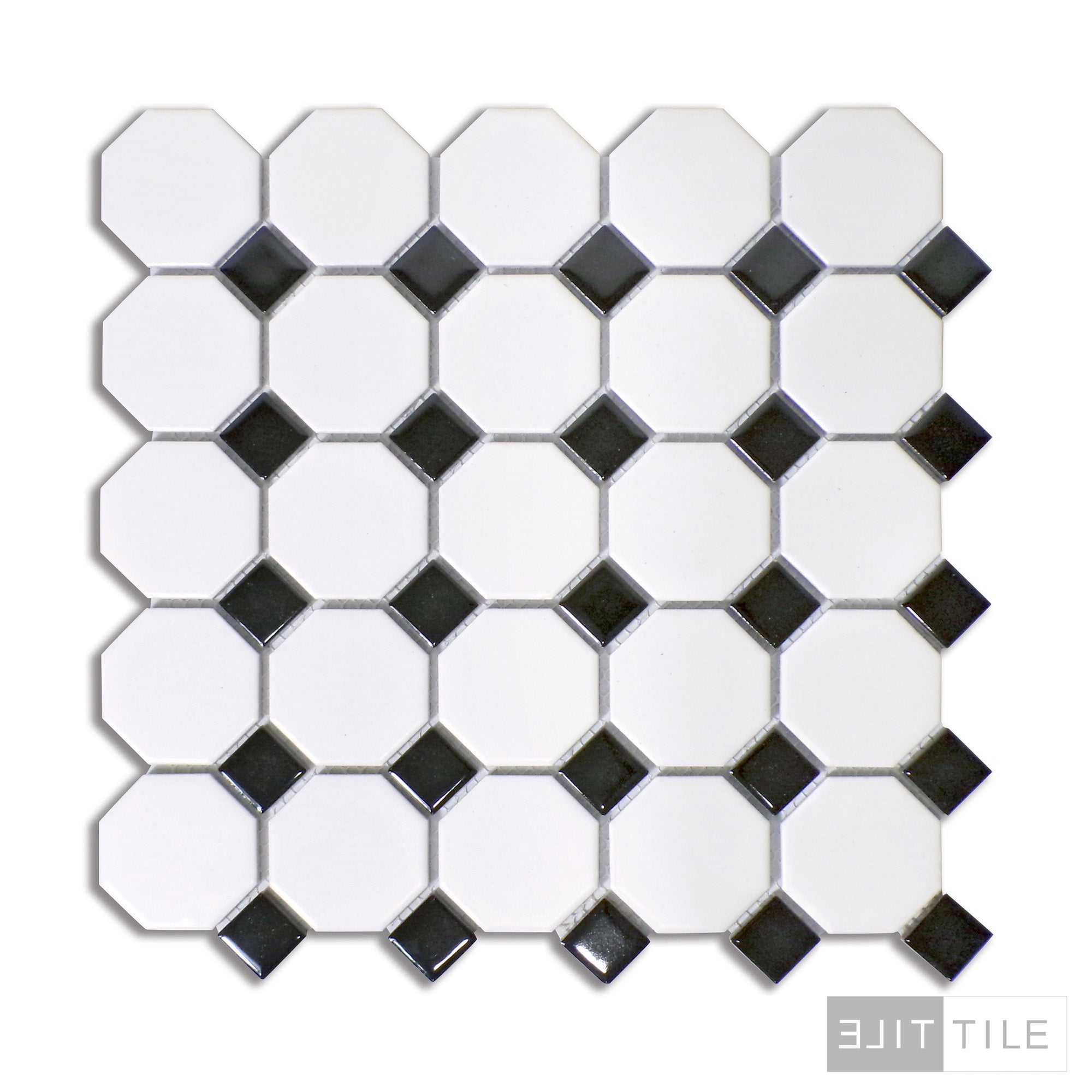 Porcelain Glazed Mosaics 2X2 Octagon 12X12 White w/Black Dot Matte ...