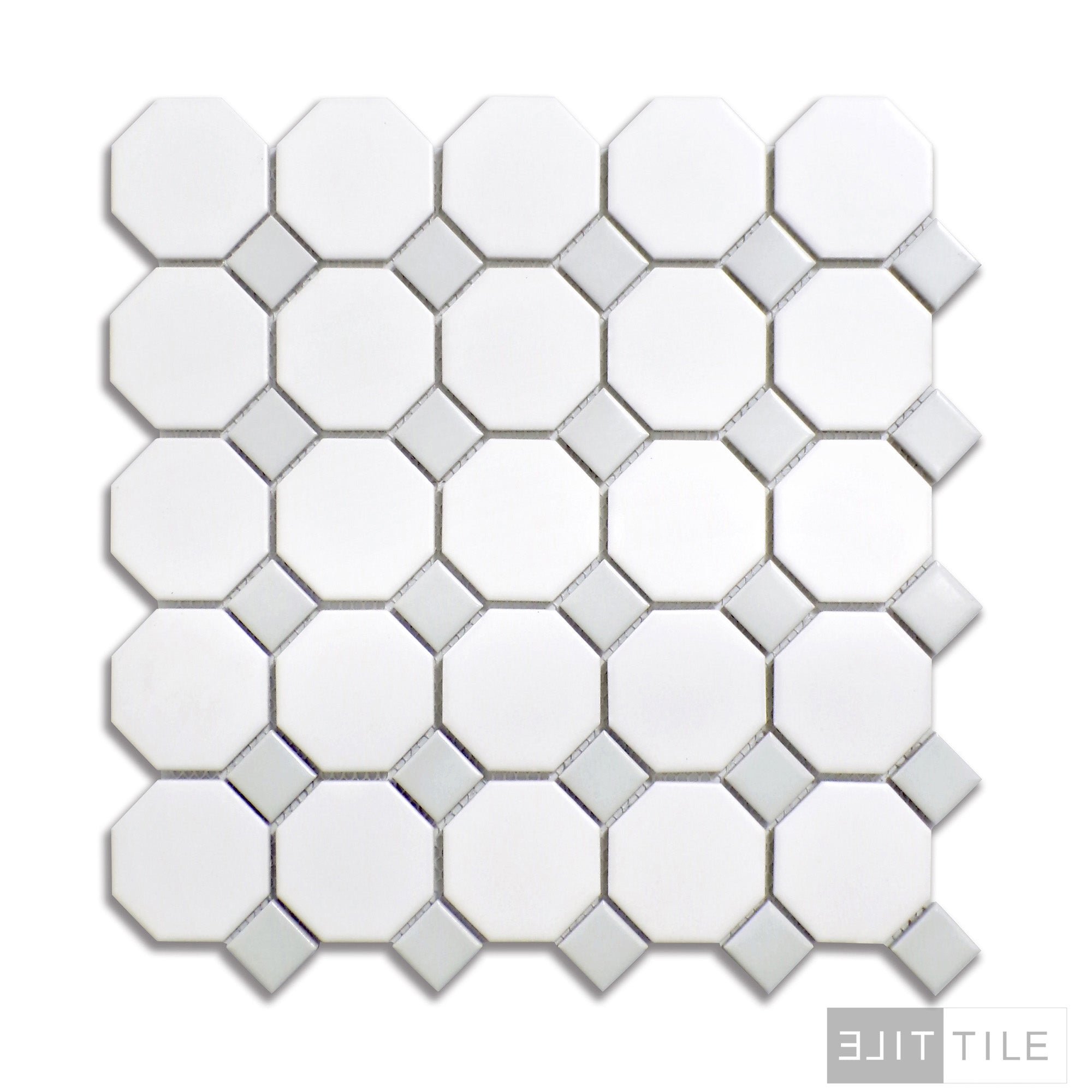 Porcelain Glazed Mosaics 2X2 Octagon 12X12 White With Grey Dot Matte ...
