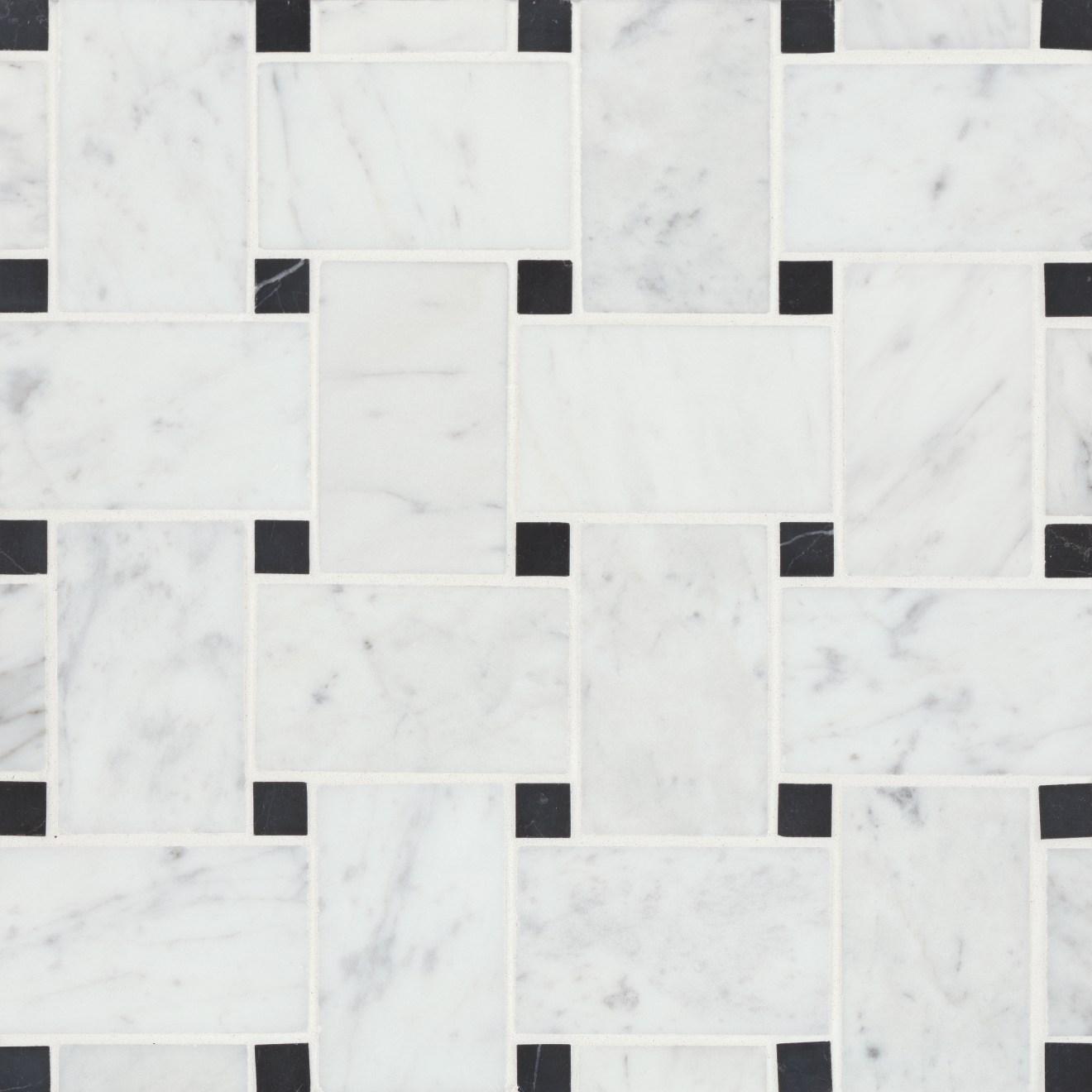 Jumbo Basketweave Mosaic Honed 11.22X11.22X3/8 White Carrara W/ Absolu ...