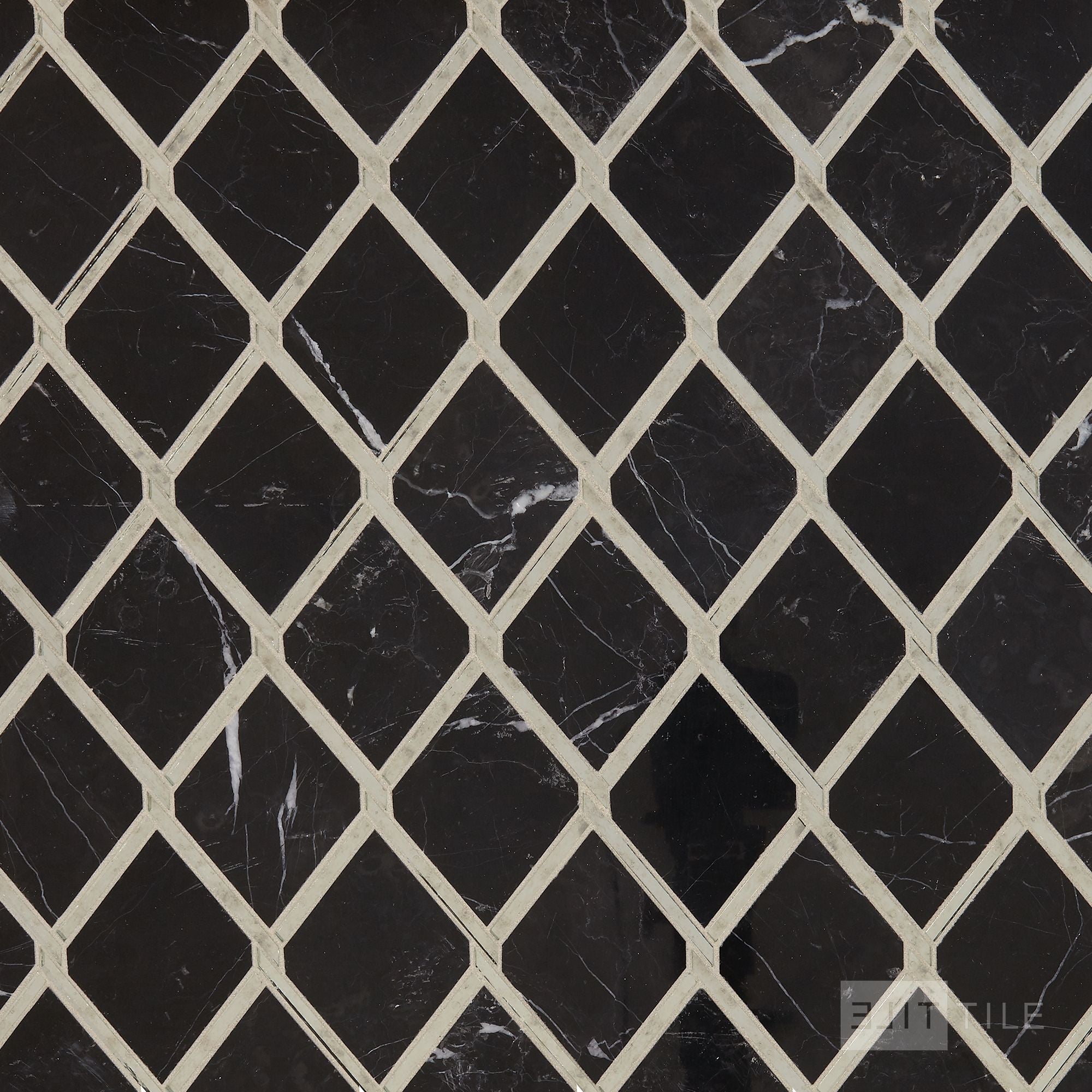 Lavaliere Natural Stone Mosaic 14X14 Nero Marquina /Antique Mirror Pol ...