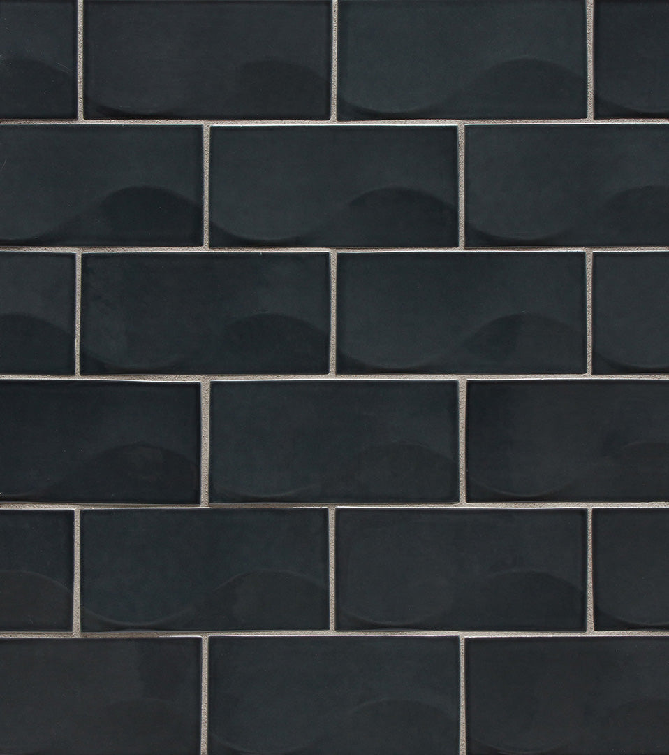Robert A.M. Stern Collection Wave Rectangle 3X6 Deep Sea Gloss - Elit Tile