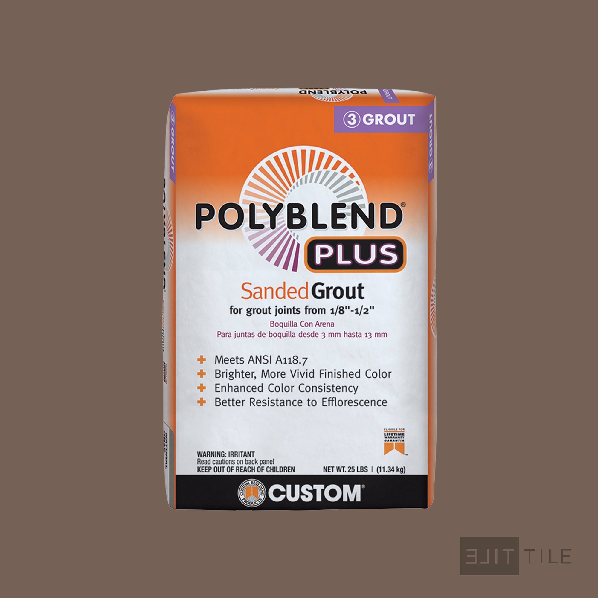 Polyblend Plus Sanded Tile Grout 25 Lb. Bag #52 Tobacco Brown - Elit Tile